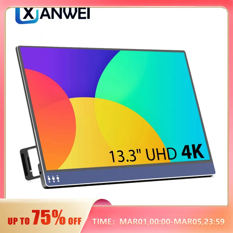 XIANWEI 13.3 Inch 4K Portable Monitor with Stand 96%sRGB Office ...