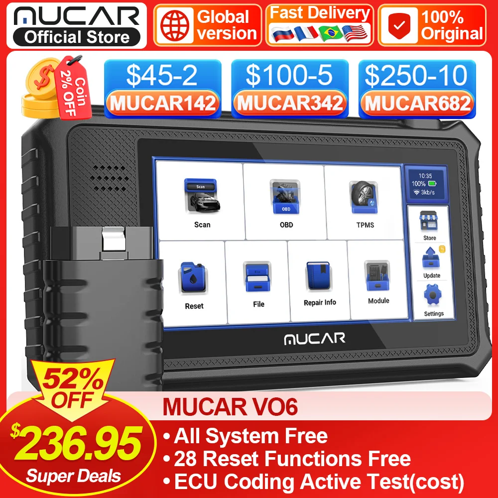 MUCAR-VO6-Car-Diagnostic-Tools-Lifetime-Free-Full-System-28-Resets-Obd2 ...