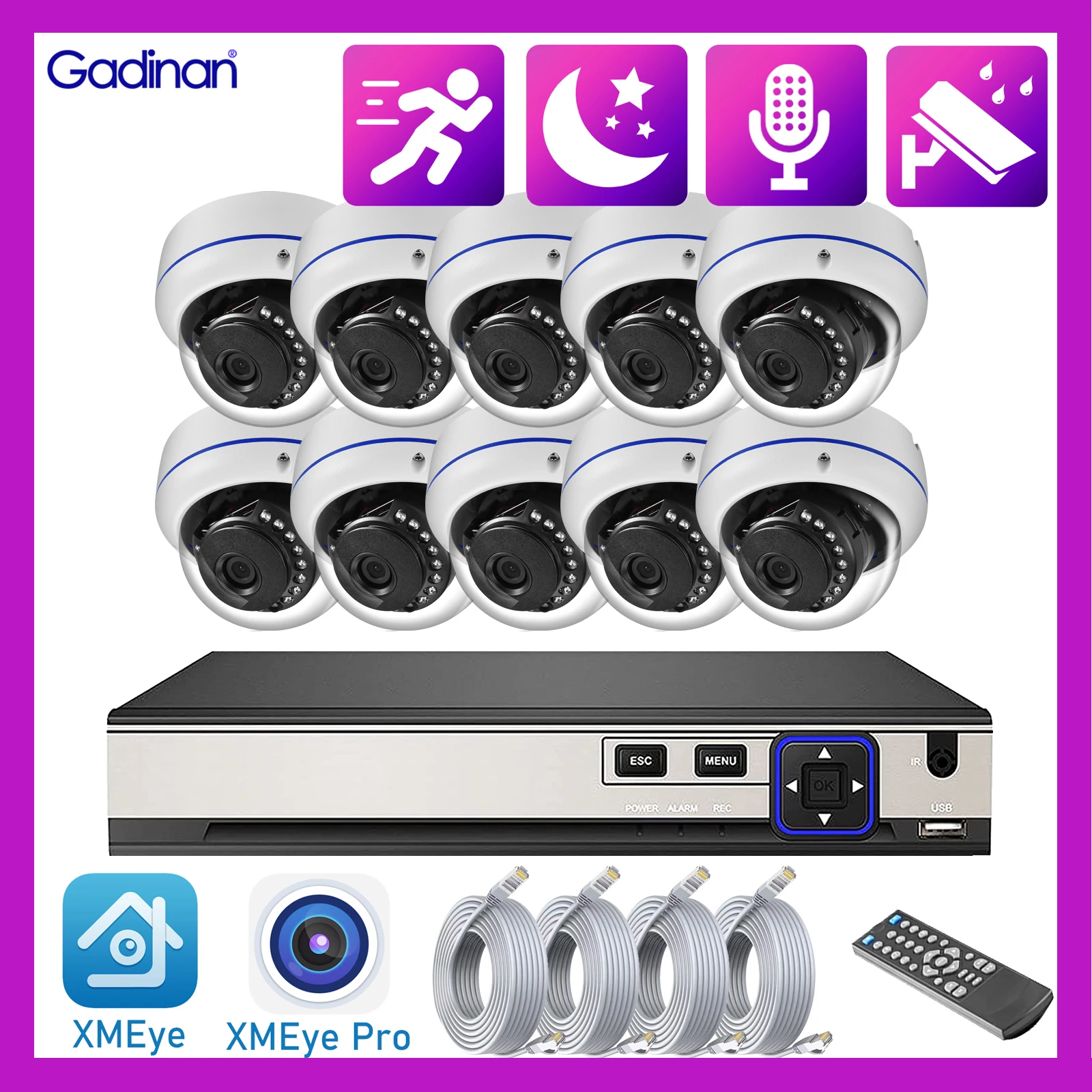 Gadinan-Outdoor-Dome-4K-8MP-POE-10CH-NVR-IP-Camera-System-Kit-Security ...