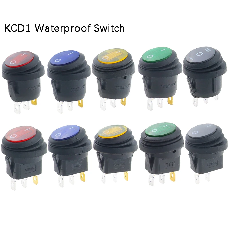 6A 250VAC Waterproof Round Rocker Switch 12V 220V Red Green Blue Yellow ...
