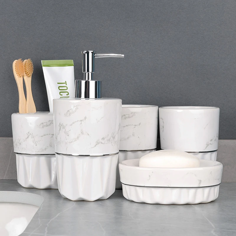 Bathroom-Toiletry-Combination-Set-Home-5-Piece-Wash-Set-Nordic-Marble ...