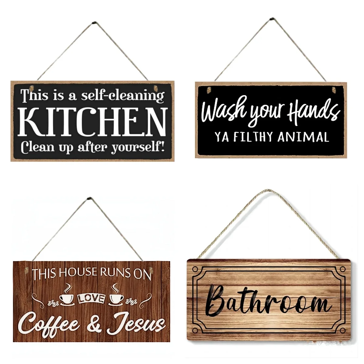 Kitchen-Wooden-Sign-Wall-Decor-This-Is-A-Self-Cleaning-Kitchen-Bathroom ...