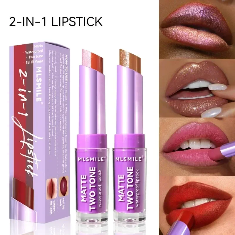 2 in 1 Matte Two Tone Waterproof Lipstick Long-lasting High-Pigment ...