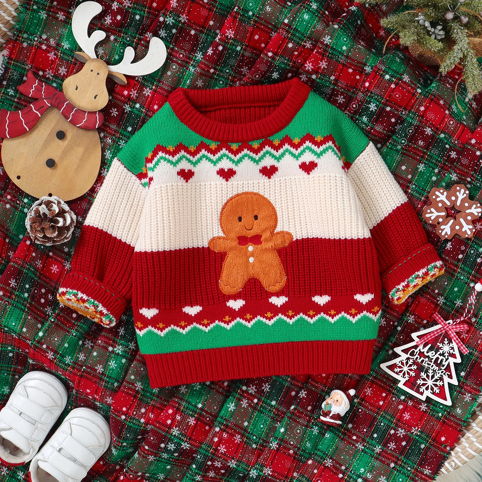 MISOWMNJOY Christmas Knit Baby Sweater Cute Gingerbread Man Embroidered ...