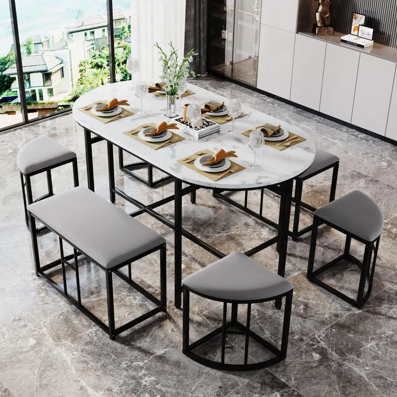 Kitchen-dining-table-set-with-dining-table-4-small-stools-and-2-large ...