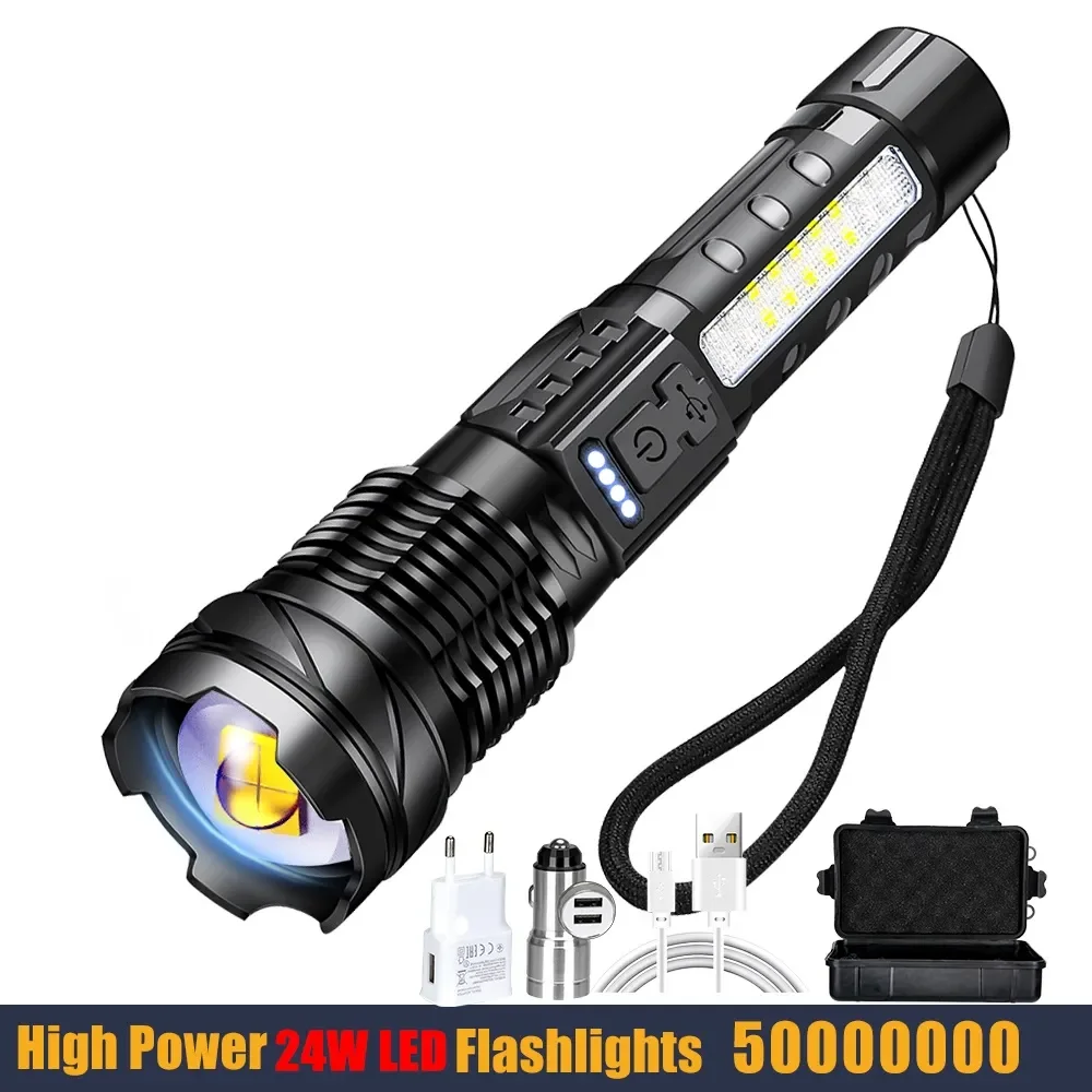 High Strong Power 24w Led Flashlights 50000000 Tactical Light Emergency ...
