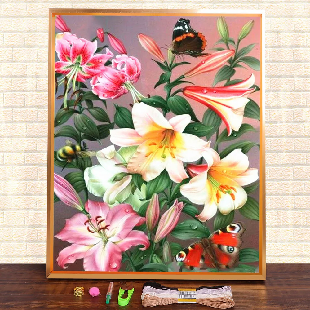 Flower-Vase-Rose-Printed-11CT-Cross-Stitch-Kit-Embroidery-DMC-Threads ...