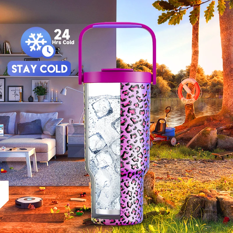 Meoky-32oz-946ml-Tumbler-With-Handle-Gradient-Leopard-Stainless-Steel ...