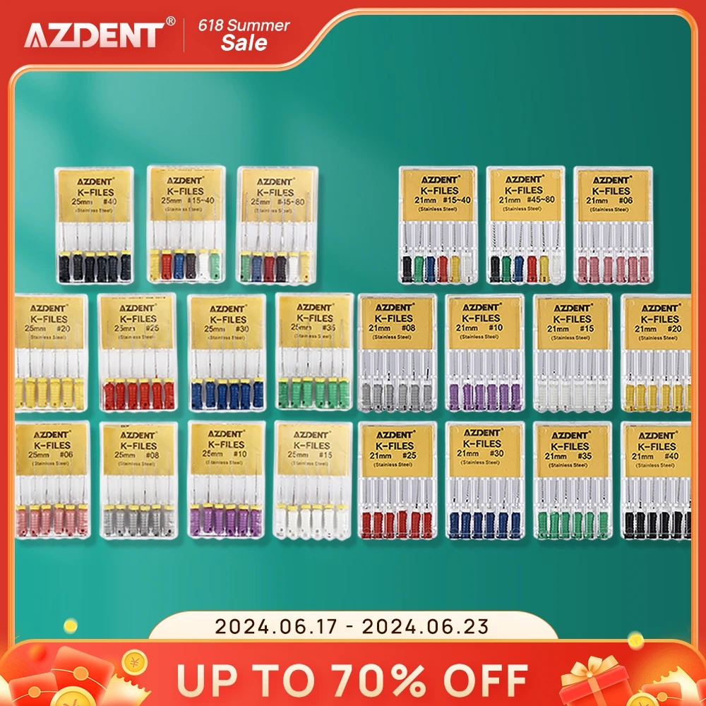 6Pcs-Pack-AZDENT-Dental-Hand-Use-K-Files-21-25mm-Stainless-Steel ...