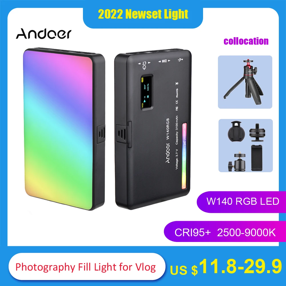 Andoer W140 Rgb Led Video Light Photography Fill Light Cri95+ 2500-9000k Lcd Display Cold Shoe ...