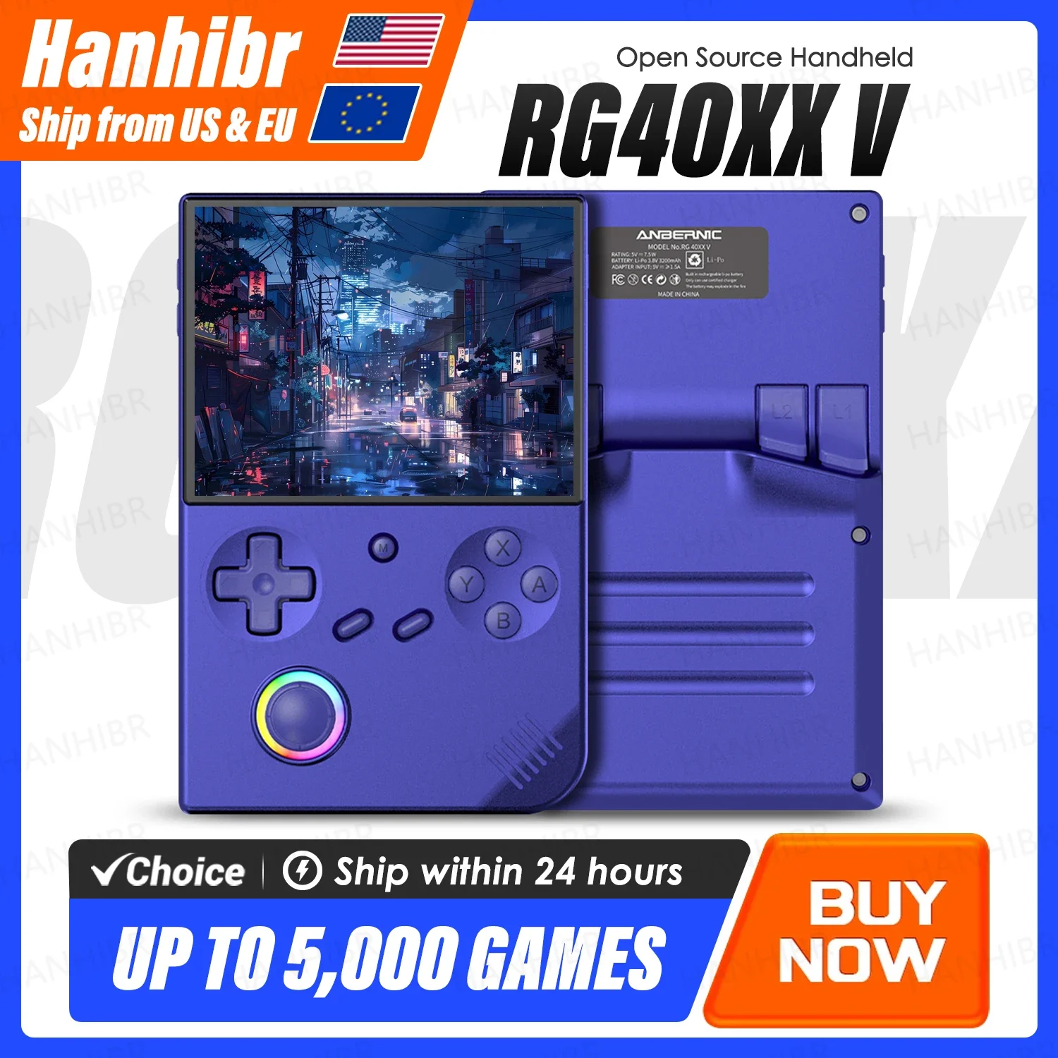 ANBERNIC RG40XXV Handheld Game Console 4'' IPS Screen Video Output ...