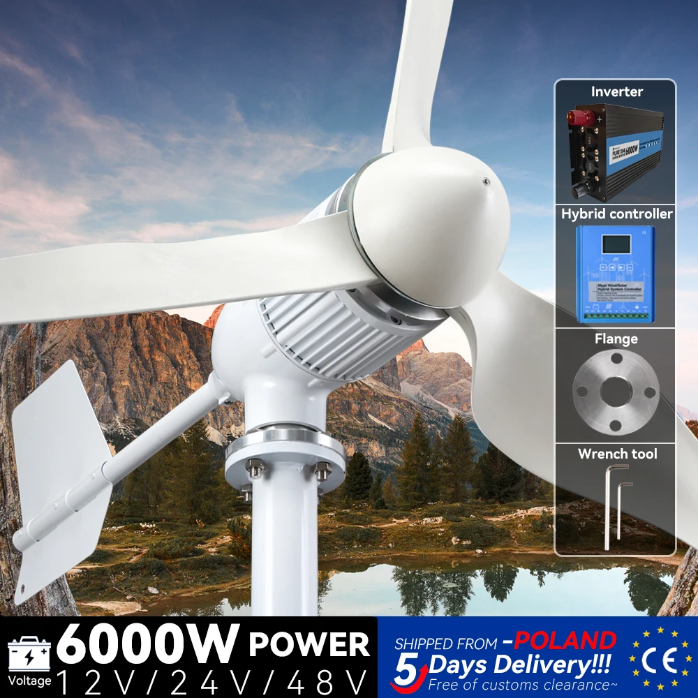 6000W Wind Turbine Horizontal 4KW 6KW 48V 24V 12V Hybrid Charge ...