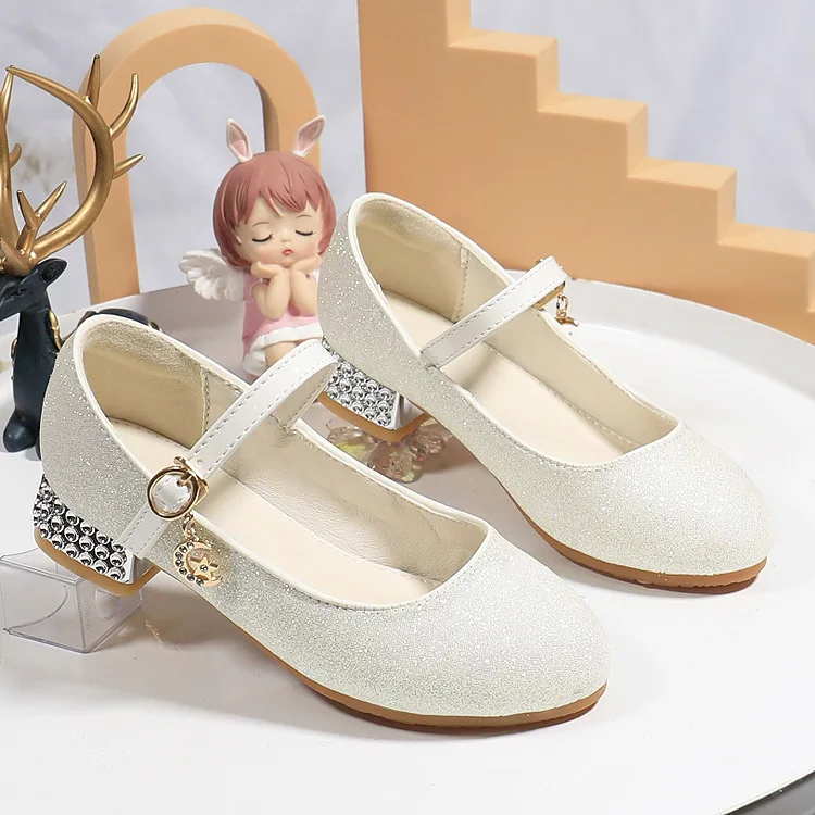 Kids-High-Heel-Shoes-Girls-Leather-Shoes-Fashion-Casual-White-Glitter ...