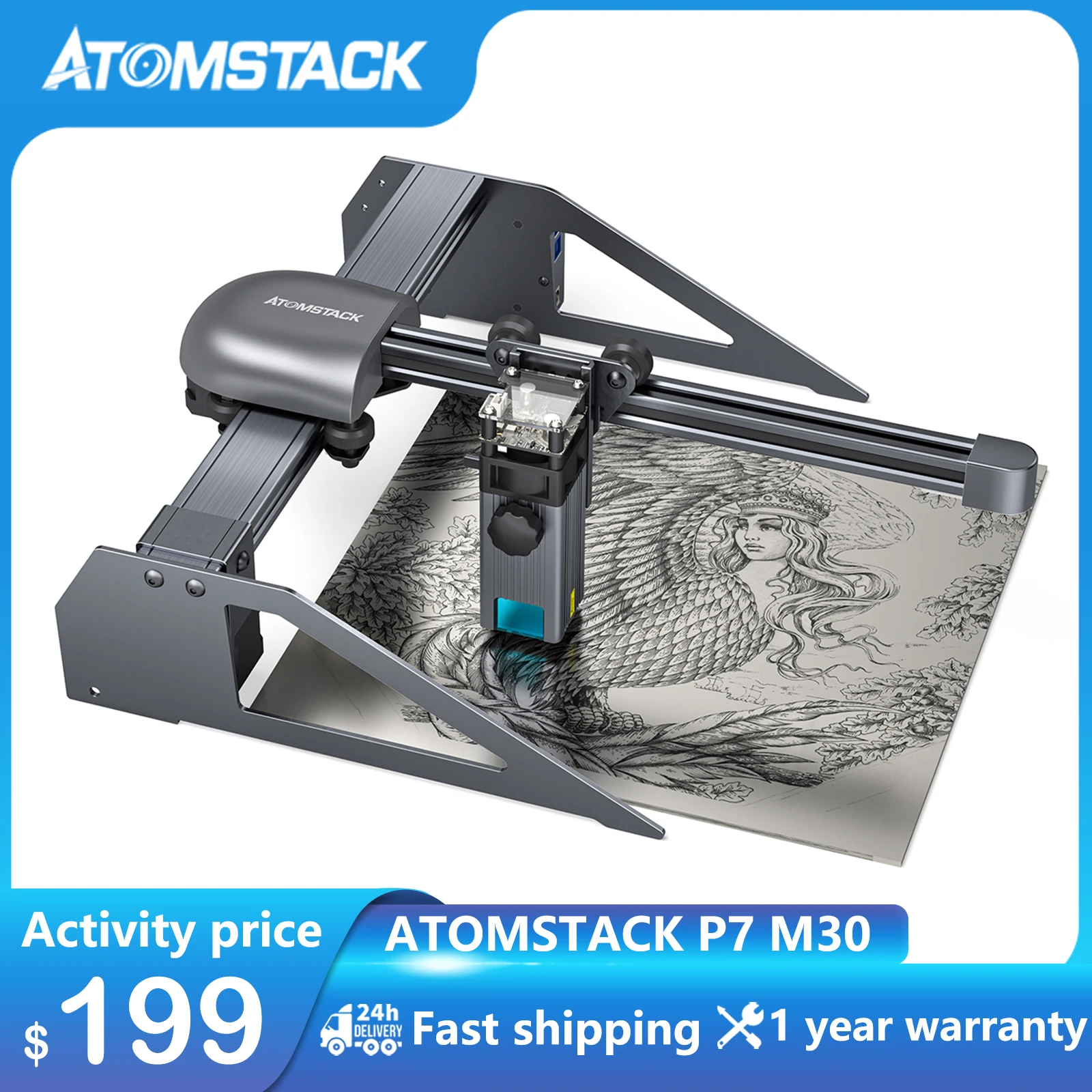 Atomstack Laser Engraver Cnc Diy P7 M30 30w Laser Engraving Machine Fast Mini Logo Mark Printer ...