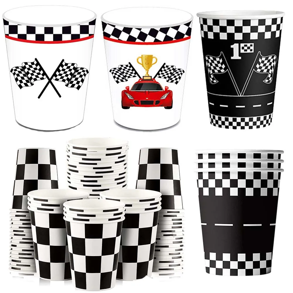 40pcs-Wheels-Birthday-Disposable-Paper-Cups-Black-White-Racing-Car ...