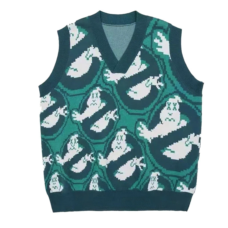 Men Sweater Vest Cartoon Rabbit Loose Oversized Knitted Sweaters Man ...