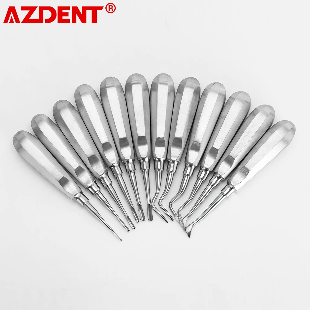 Azdent 12 Pcs/set Dental Stainless Steel Elevator Teeth Curved Root ...