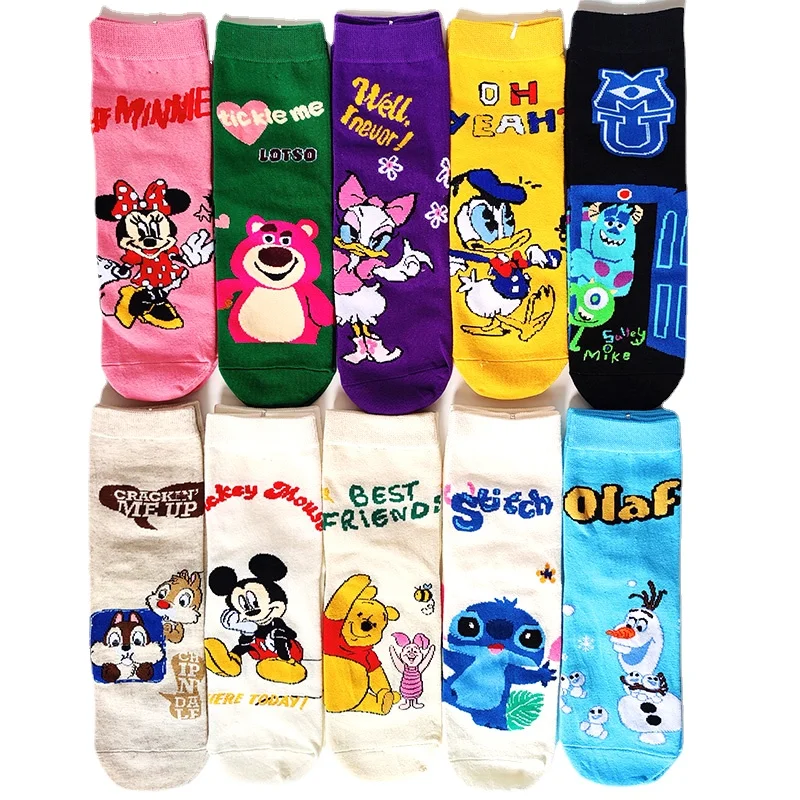 5-Pairs-Pack-Disney-Theme-Women-Socks-Cotton-Cartoon-Minnie-Mickey ...