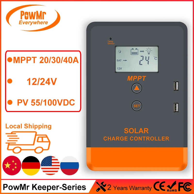 PowMr 20A 30A 40A 100% MPPT Solar Charger Controller With LCD Display ...