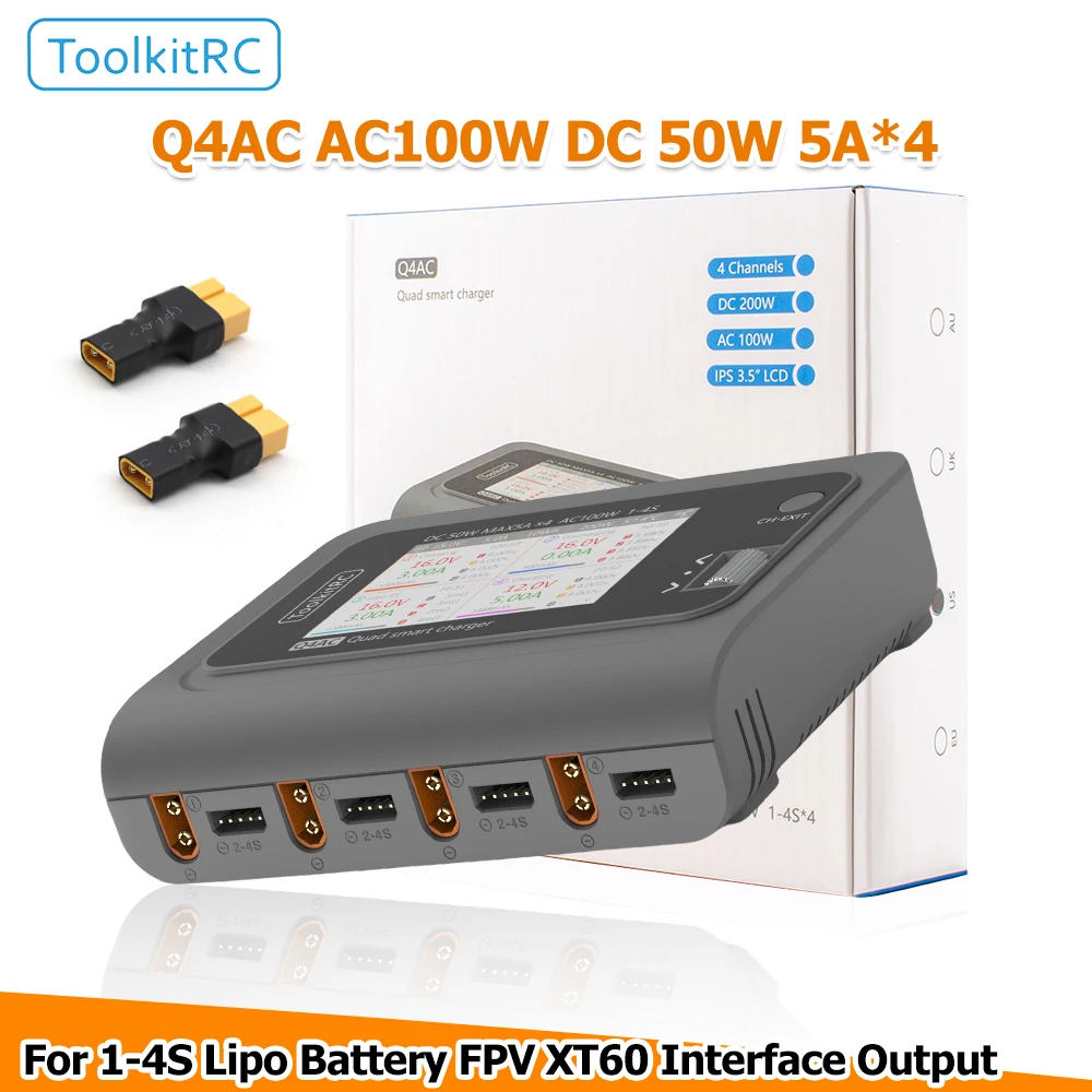 NEW-ToolkitRC-Q4AC-4x50w-4-Ports-AC-DC-LCD-Display-Smart-Charger ...
