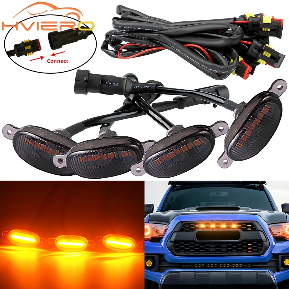 4pcs Car Grille Light 6led Yellow Daytime Running Lamp LED DC 12V ...