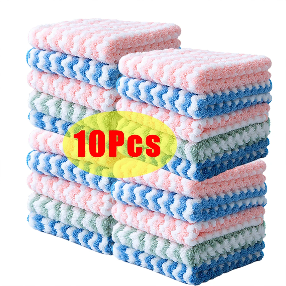 1/10Pcs Coral Fleece Dishcloths Thickened Absorbent Drying Cloth ...