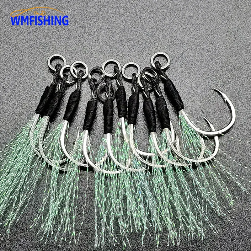 20Pcs-Lot-Assist-Hook-Barbed-Single-Jig-Hooks-Thread-Feather-Pesca-High-Carbon-Steel-Short ...