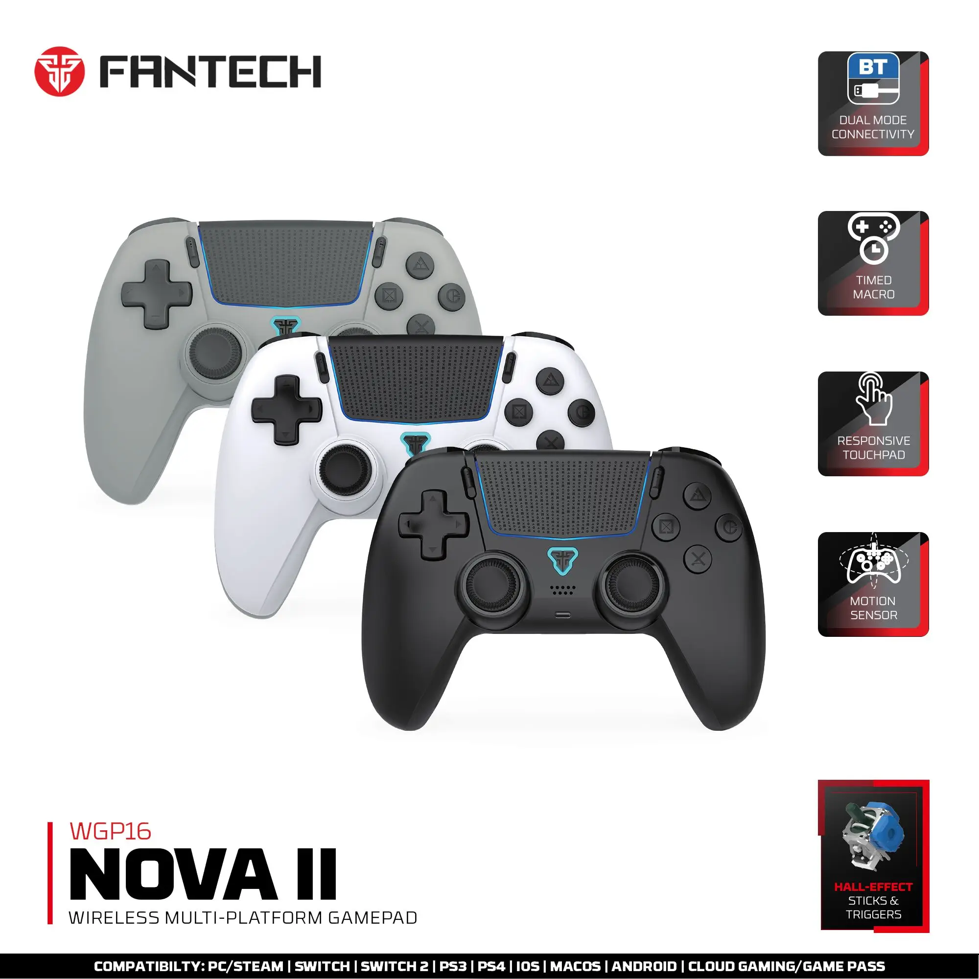 Fantech nova ii wp16 sem fio bluetooth gamepad hall-efeito gatilhos ...