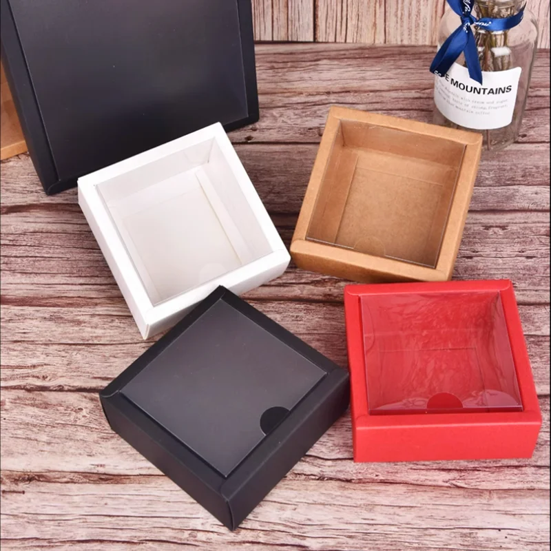 10pcs-Kraft-Paper-Box-Transparent-PVC-Cover-Gift-Packaging-Box-Cartons ...