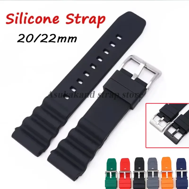 20mm 22mm Silicone Strap For Rolex SUBMARINER for Seiko SKX007 SRP777J1 ...