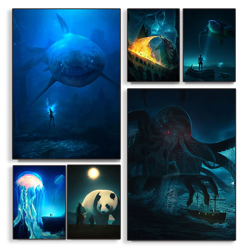 Kraken-Cthulhu-Huge-Mystical-Creatures-Art-Print-Poster-Canvas ...