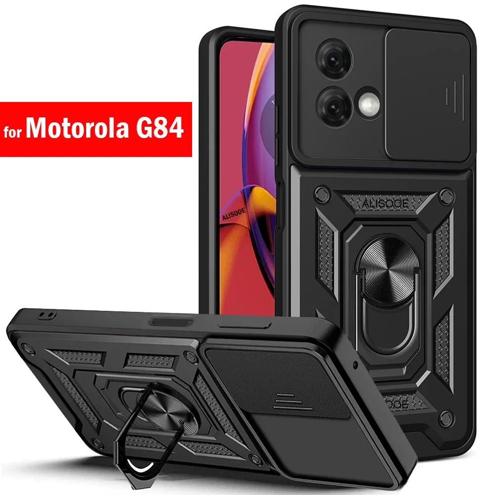 For-Motorola-Moto-G84-Case-Slide-Camera-Lens-Ring-Stand-Cover-for-Moto ...