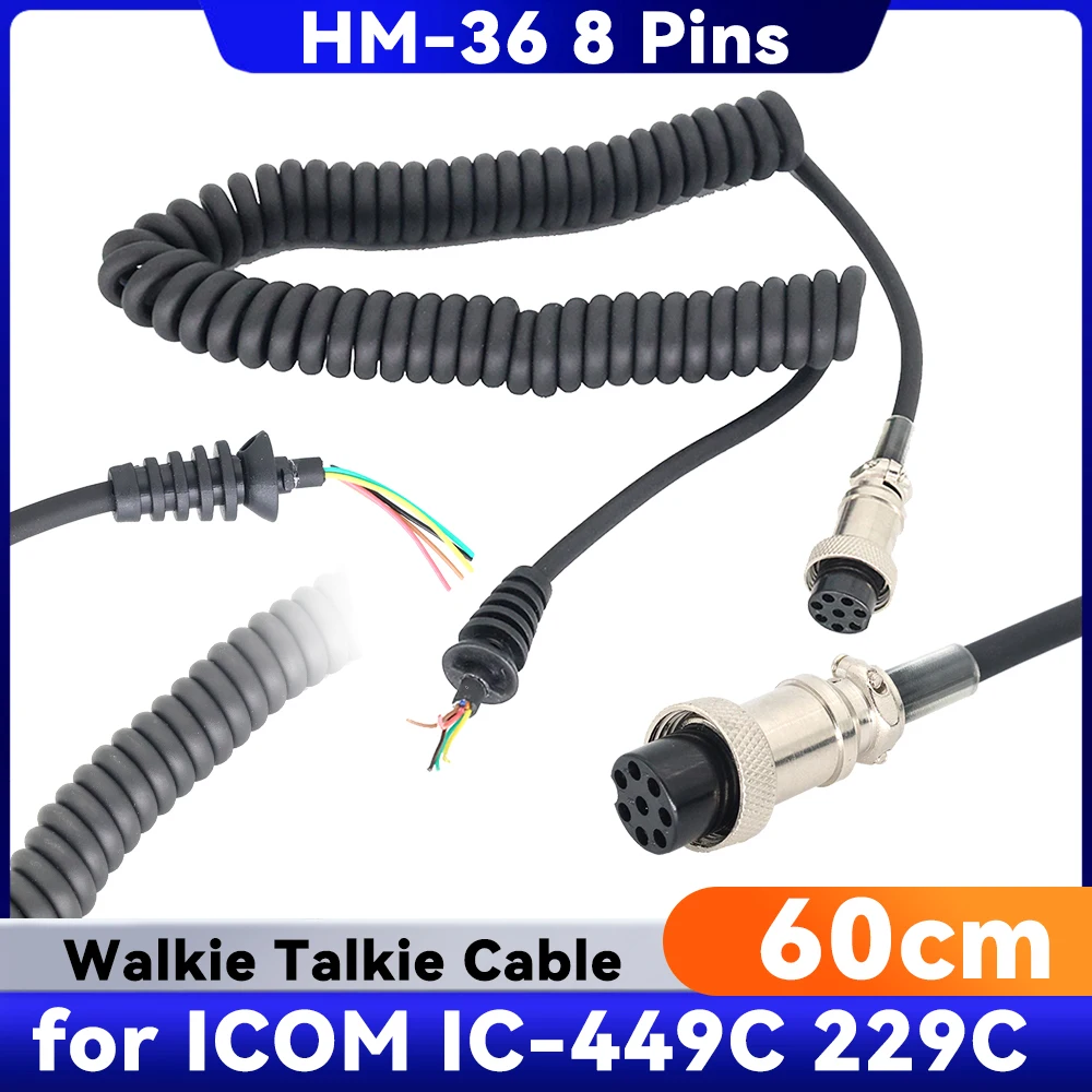 HM-36-Walkie-Talkie-Spring-Cable-60cm-8-Pins-Microphone-Speaker-Mic ...