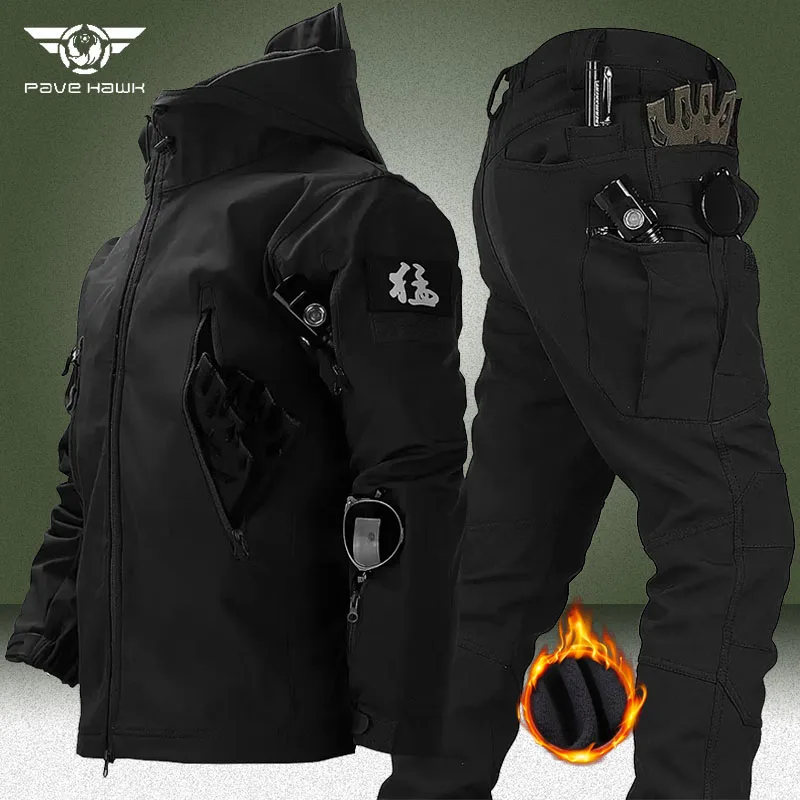 Winter Waterproof Sets Men Military Soft Shell Hooded Jacket+Army Multi ...