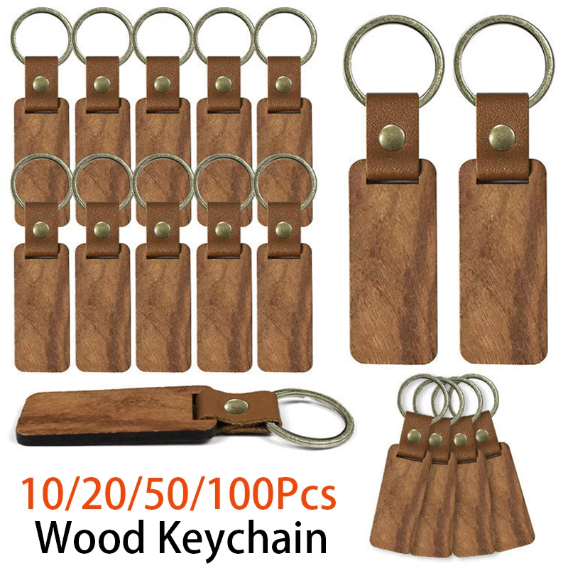 10-100Pcs-DIY-Souvenir-Keyring-Leather-Sublimation-Blank-Wooden-Key ...