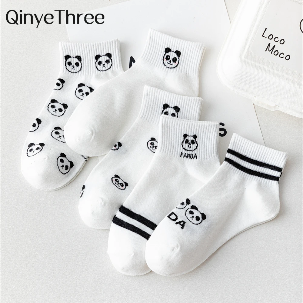 Girls Cute Panda Face Funny Short Ankle Socks White Casual Summer ...