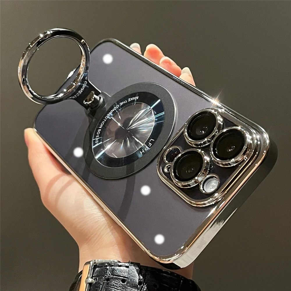 Transparent-Plating-Metal-Ring-Bracket-Magsafe-Mganetic-Case-For-iPhone ...