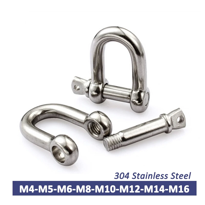 1pc-M4-M5-M6-M8-M10-M12-M14-M16-Straight-D-Shackle-304-Stainless-Steel ...