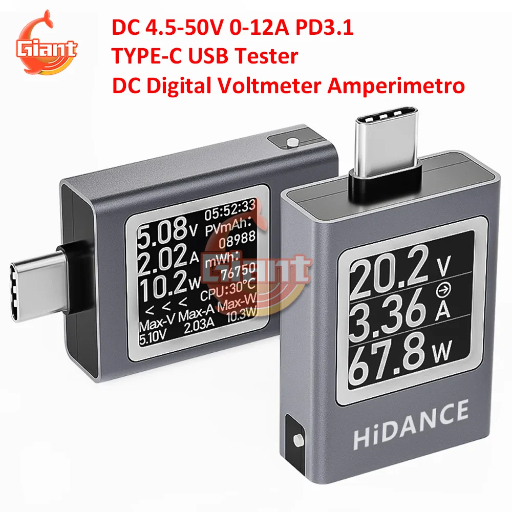 DC-4-5-50V-0-12A-Type-C-USB-Tester-DC-Digital-Voltmeter-Ammeter-Power ...