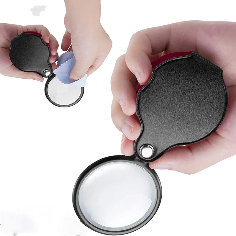 60Mm-Mini-Portable-Handheld-Magnifier-5X-Leather-Pocket-Magnifying ...