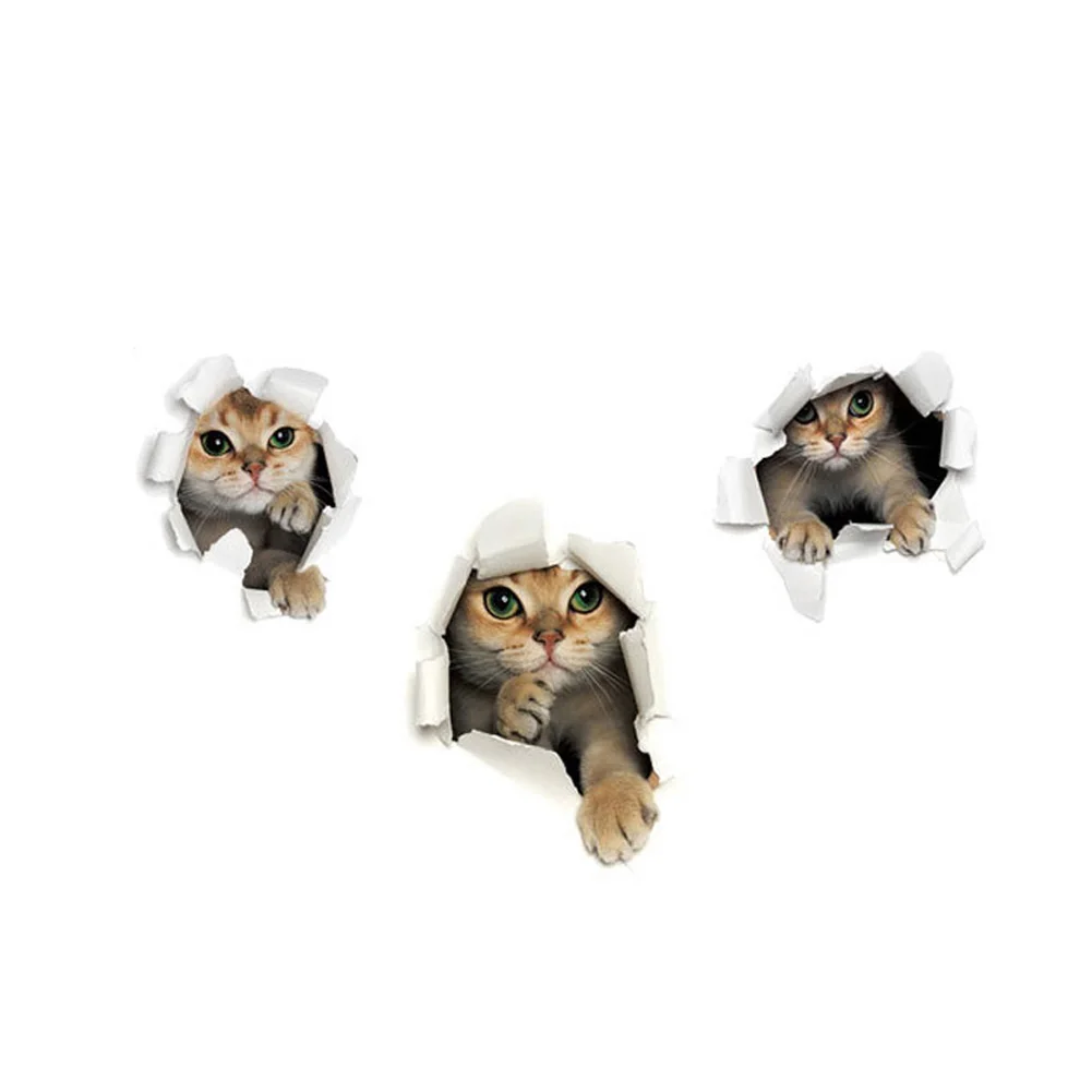 Broken-Wall-Kitten-3D-Effects-Wall-Sticker-Bathroom-Toilet-Refrigerator ...