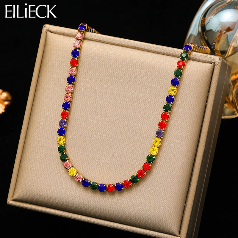 EILIECK-316L-Stainless-Steel-Luxury-Colorful-Zirconia-Crystals-Necklace ...