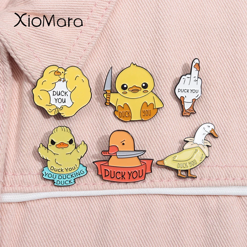 Duck-You-Middle-Finger-Enamel-Pin-Cartoon-Funny-Duck-with-Knife-Brooch ...