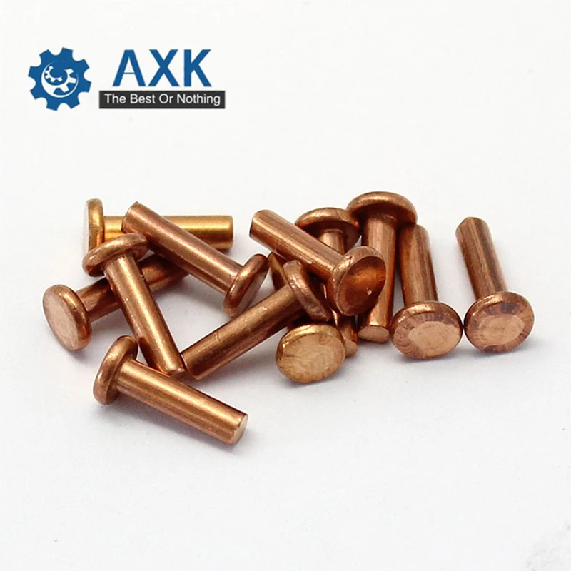 200Pcs Brass Solid Rivets GB109 M2*L Flat Head Copper Rivets Solid ...