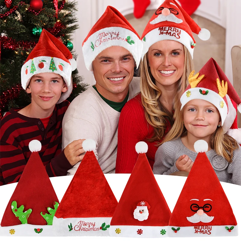 1pc-Adults-Kids-Red-Christmas-Hats-Soft-Warm-Snowman-Elk-Santa-Claus ...