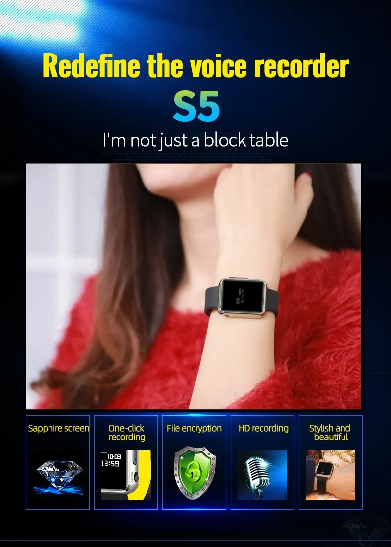 Reloj grabador de voz con un clic, reproductor Mp3, dictáfono ...