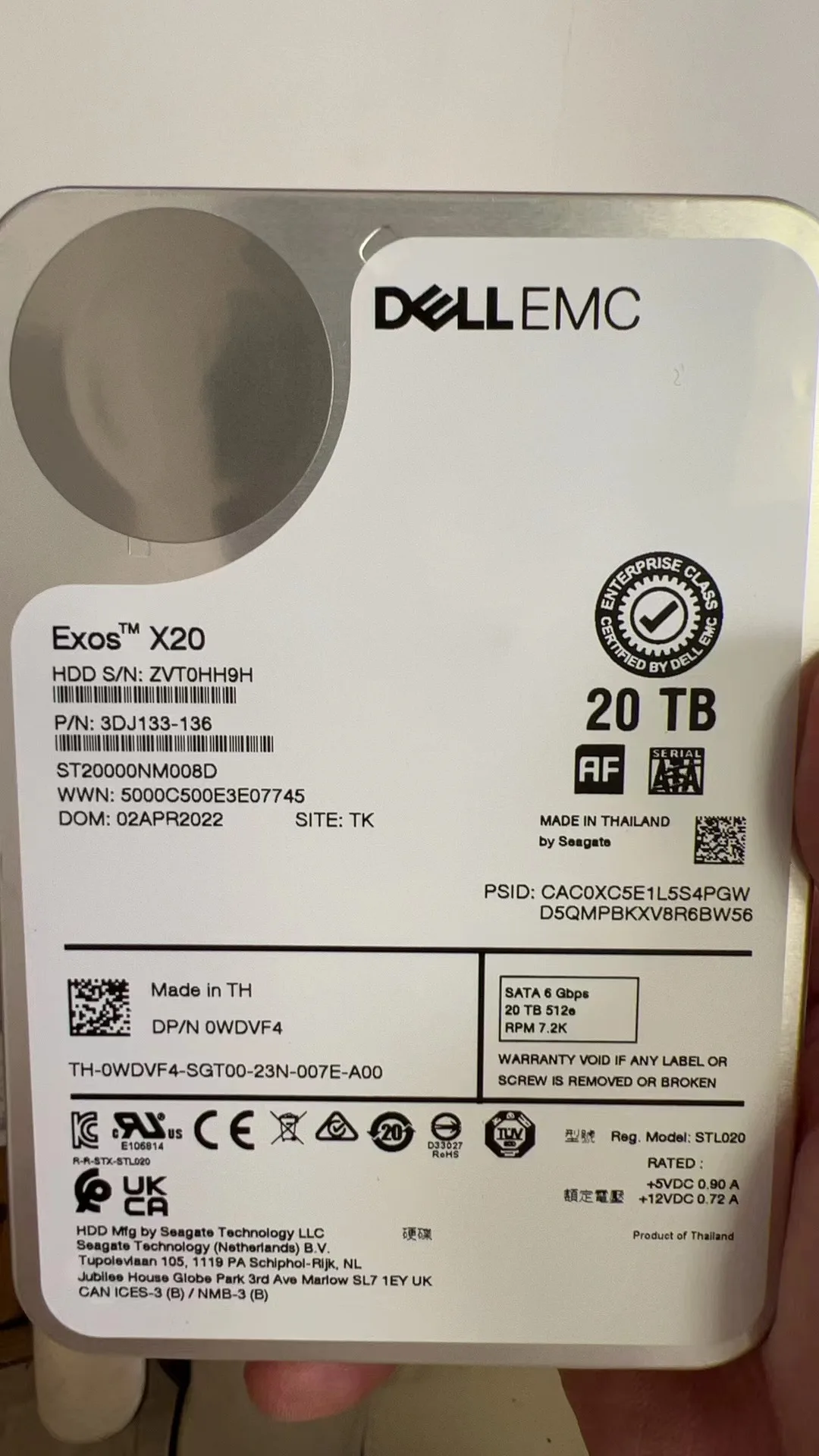 WDVF4-20TB-HDD-SATA-6Gbps-7-2K-512e-3-5in-Hot-plug-3DJ133-136 ...