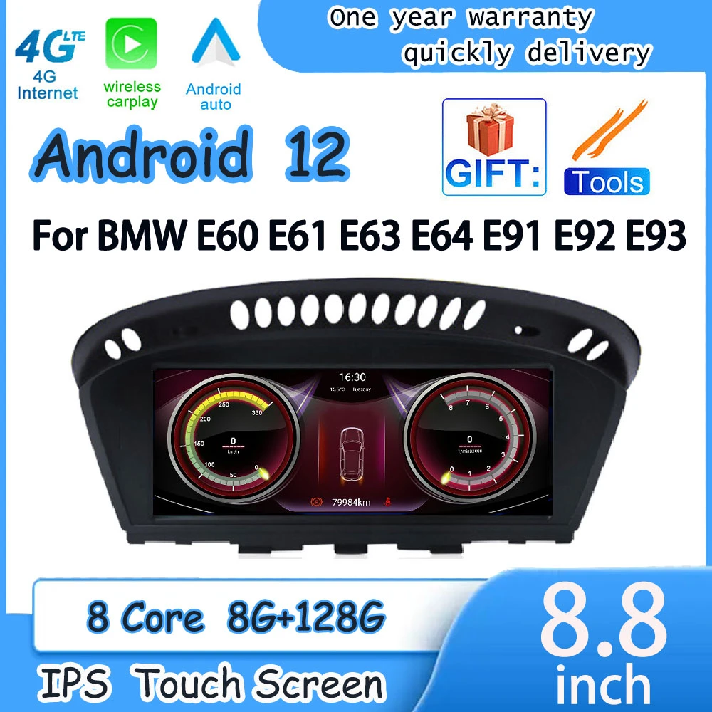 Android 12 Wireless Carplay GPS Navigation CCC CIC For BMW E60 E61 E63 E64 E91 E92 E93 Car ...