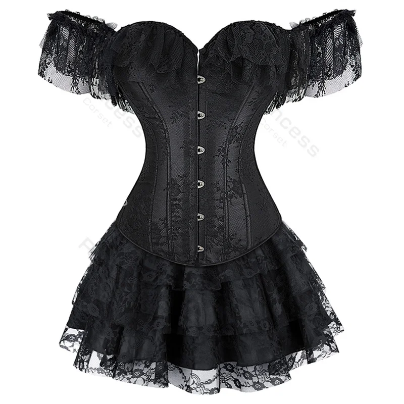 Corset-Dress-Tutu-Skrits-Set-Plus-Size-Overbust-With-Lace-Sleeved ...