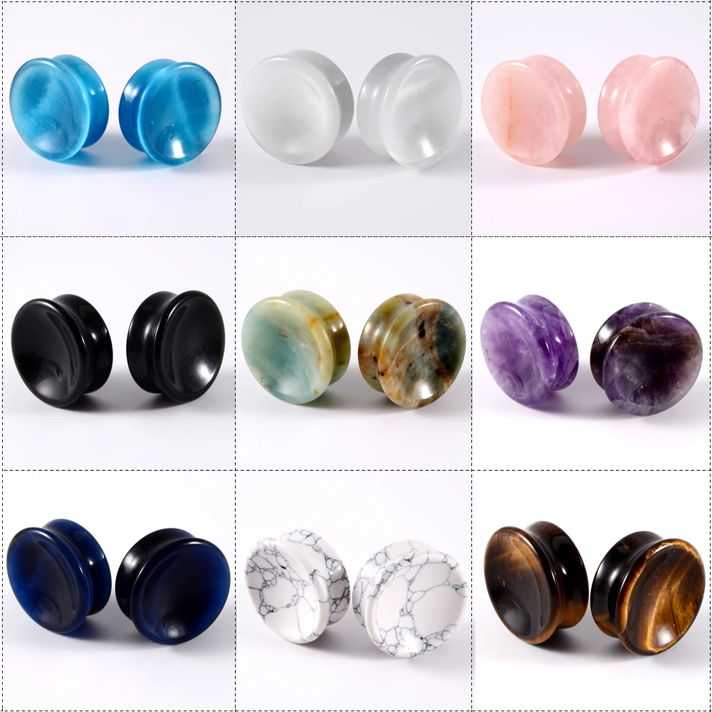 2pcs-Women-Men-Concave-Natural-Stones-Ear-Tunnels-Plug-Flesh-Expander ...